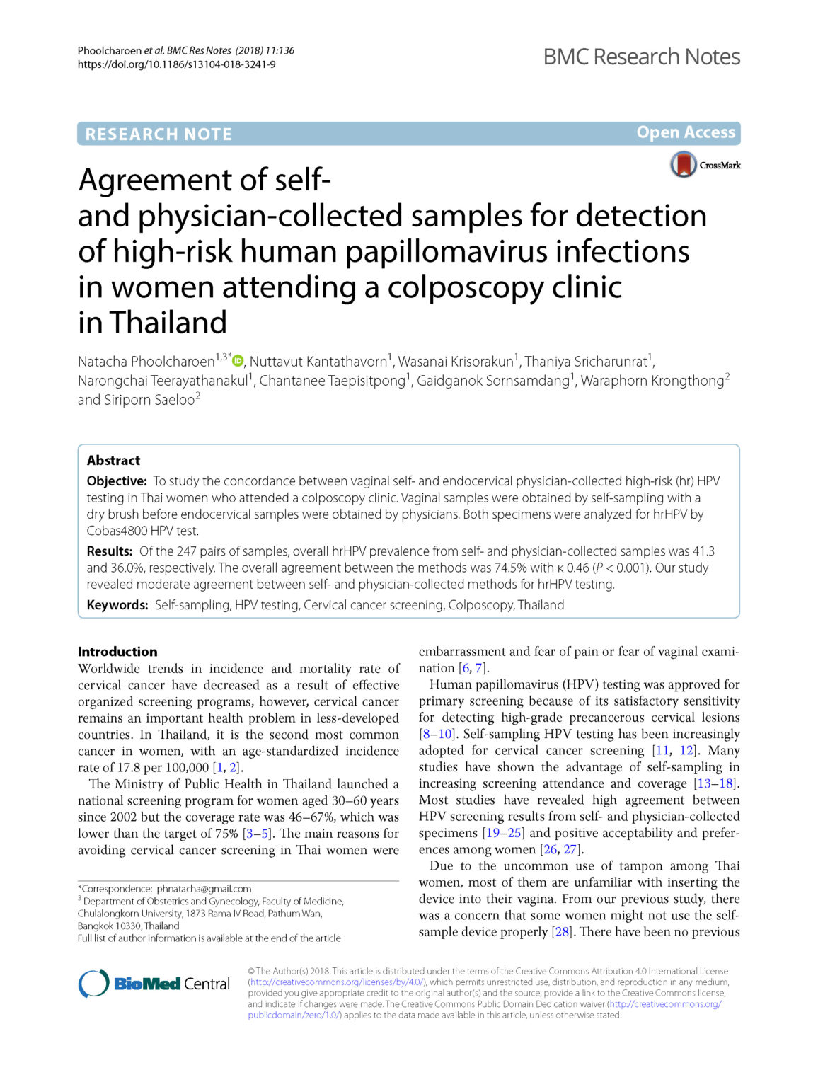 Agreement of self – and physician‑collected samples for detection of ...