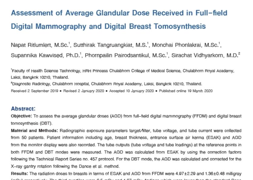 Assessment of Average Glandular Dose Received in Full-field Digital Mammography and Digital ...