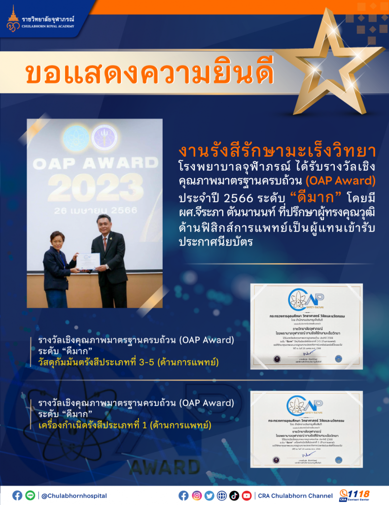 ราชวิทยาลัยจุฬาภรณ์ ขอแสดงความยินดีกับงานรังสีรักษามะเร็งวิทยา ...